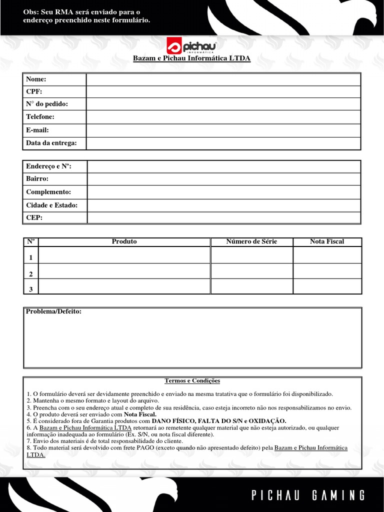 Formulário RMA Pichau 2023! | PDF