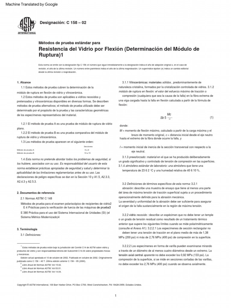 ASTM C158 - 02 Standard Test Method For Strength of Glass by Flexure ...