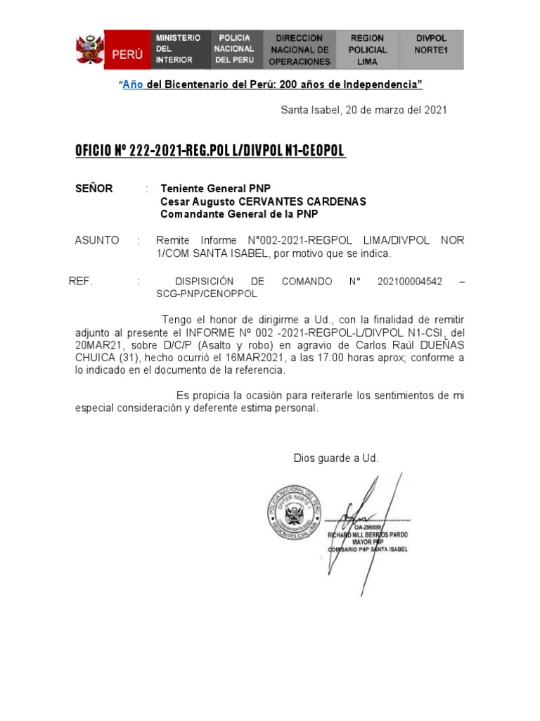 Informe 002 Robo 16mar2021 - Atencio | PDF | América del Sur