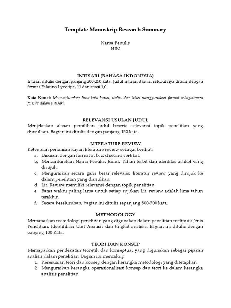 Template Manuskrip Research Summary RTHI 2022 | PDF