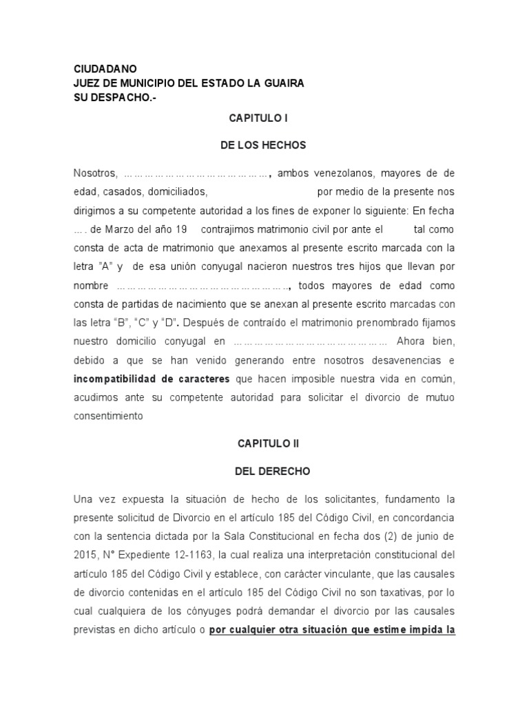 Modelo de Divorcio | PDF | Divorcio | Justicia