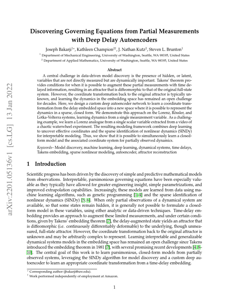 Discovering Governing Equations From Partial Measurements With Deep ...