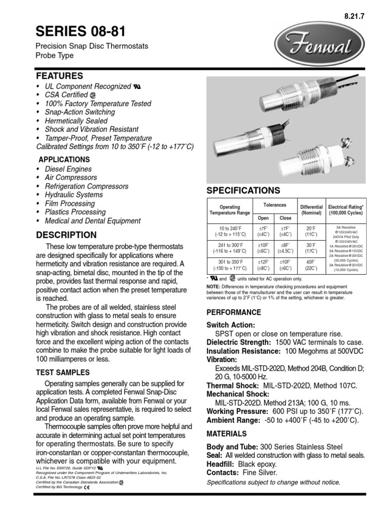 Fenwal Termoswitch | PDF | Thermocouple | Thermostat