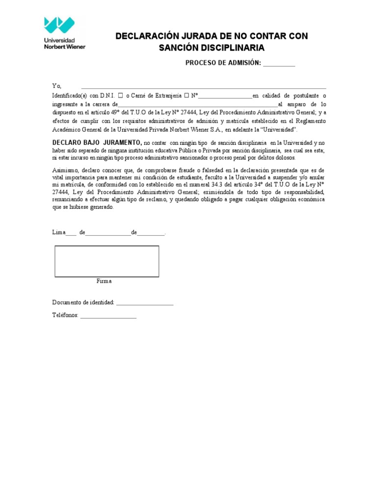 Anexo 2 Declaración Jurada de No Contar Con Sanción Disciplinaria | PDF