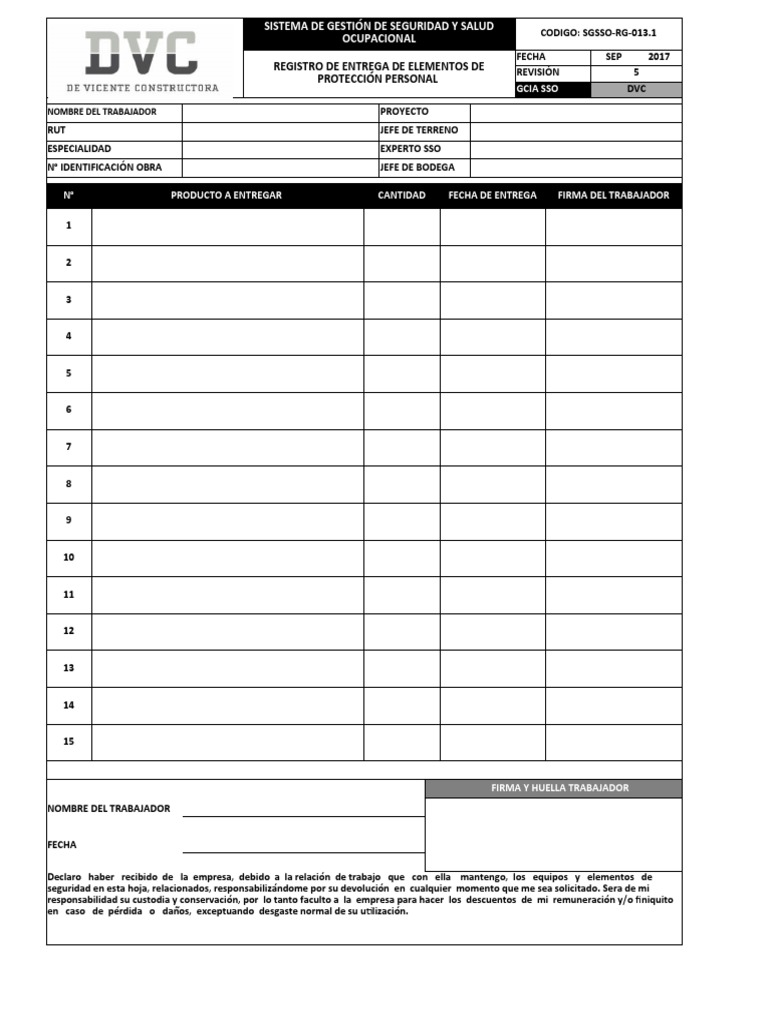 Fl-sgsso-rg-013-Resgistro de Entrega de Epp Obra | PDF Fl-sgsso-rg-013-Resgistro de Entrega de Epp Obra | PDF