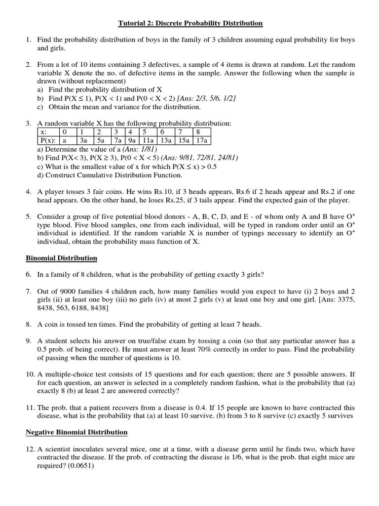 Tutorial Chapter 2 | Download Free PDF | Probability Distribution | Probability