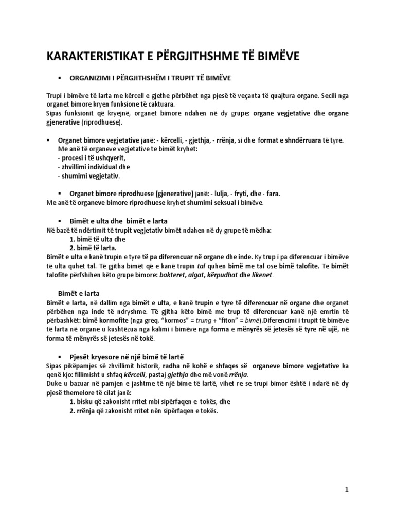Karakteristikat E Përgjithshme Të Bimëve | PDF