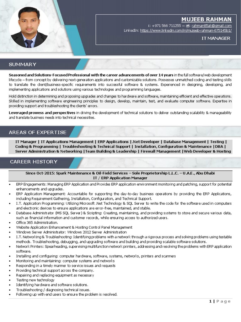 Mujeeb Rahman - DR - CV - It Manager | PDF | Enterprise Resource Planning | Computer Network
