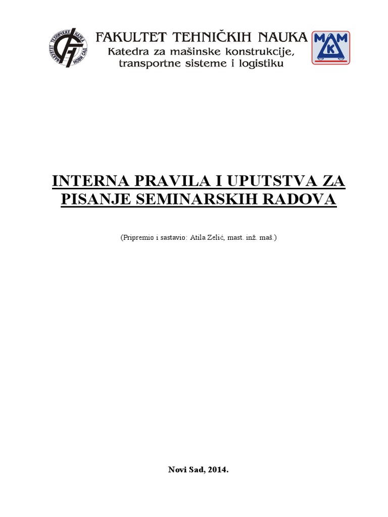 Uputstva I Smernice Za Izradu Seminarskih Radova - Final - 2014. | PDF