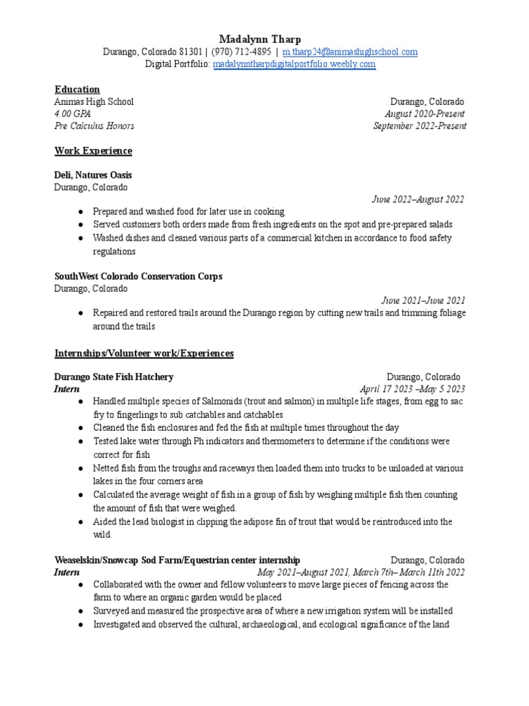 Current Resume Madalynn Tharp 1 | PDF | Earth Sciences | Natural ...