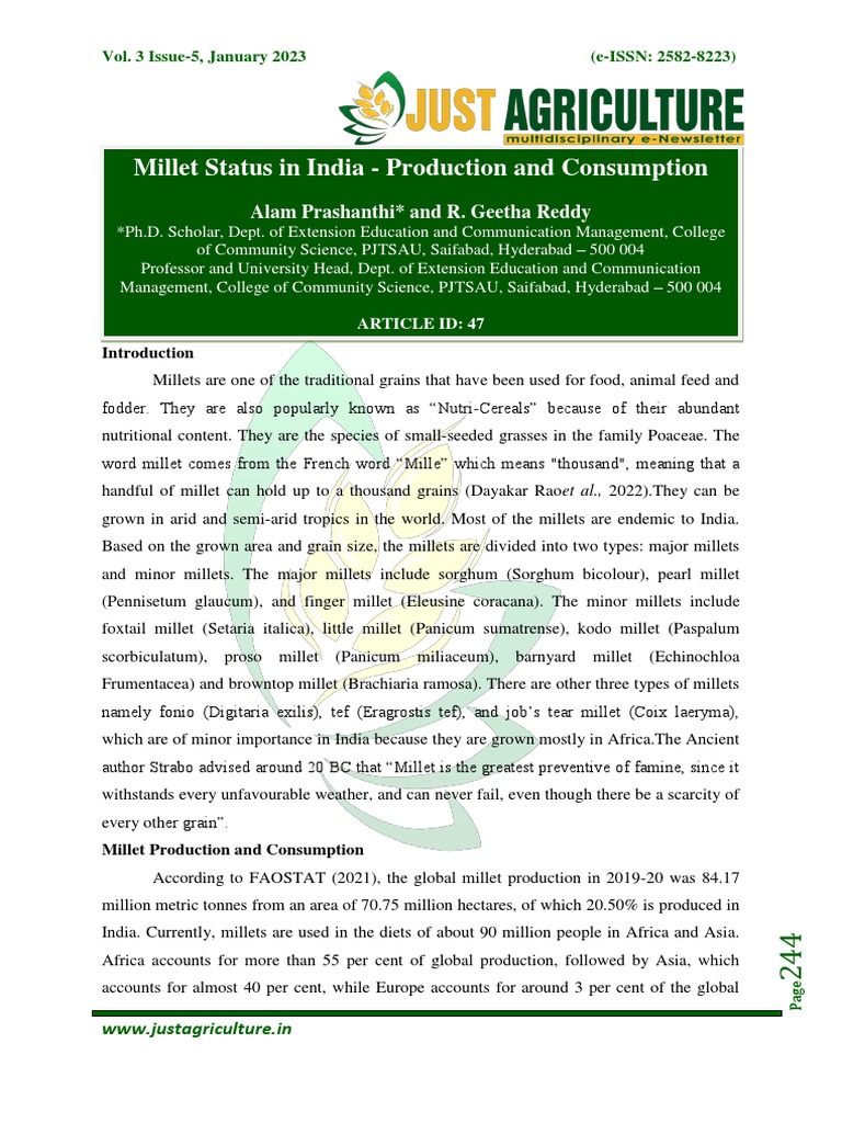 Millet Status in India - Production and Consumption | PDF | Agriculture ...
