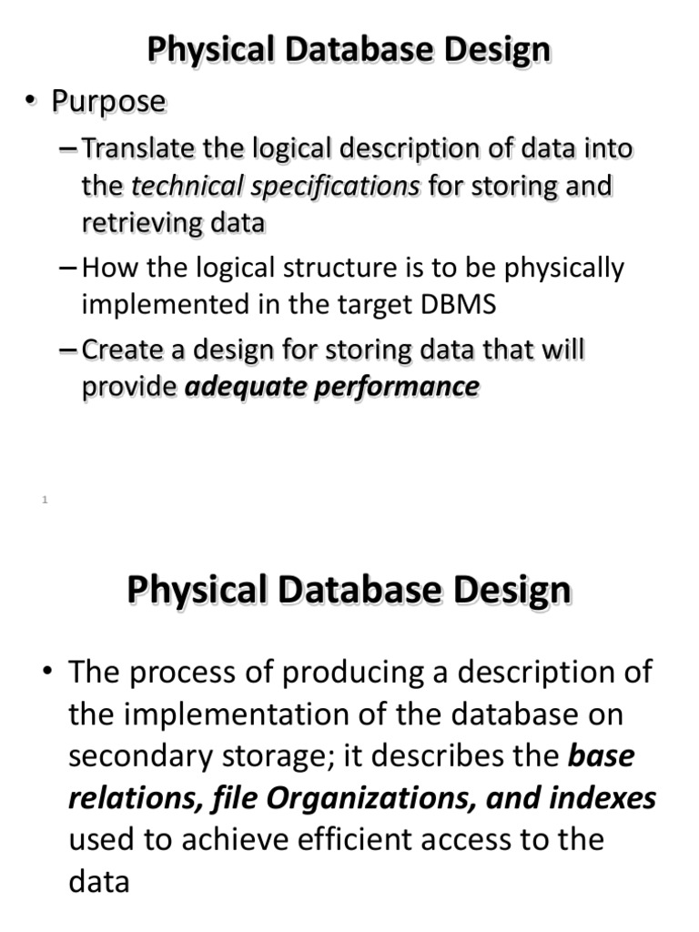 Presentation14 Physical Database Design | PDF | Databases | Database Index Presentation14 Physical Database Design | PDF | Databases | Database Index