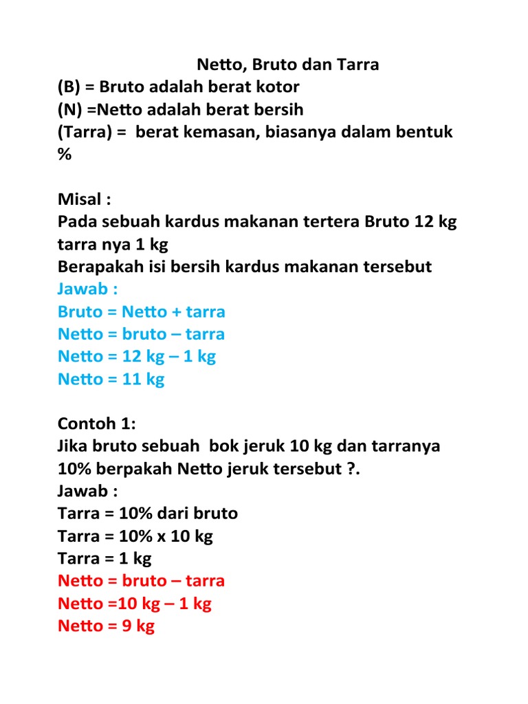 Berat Netto, Bruto, dan Tarra Makanan | PDF