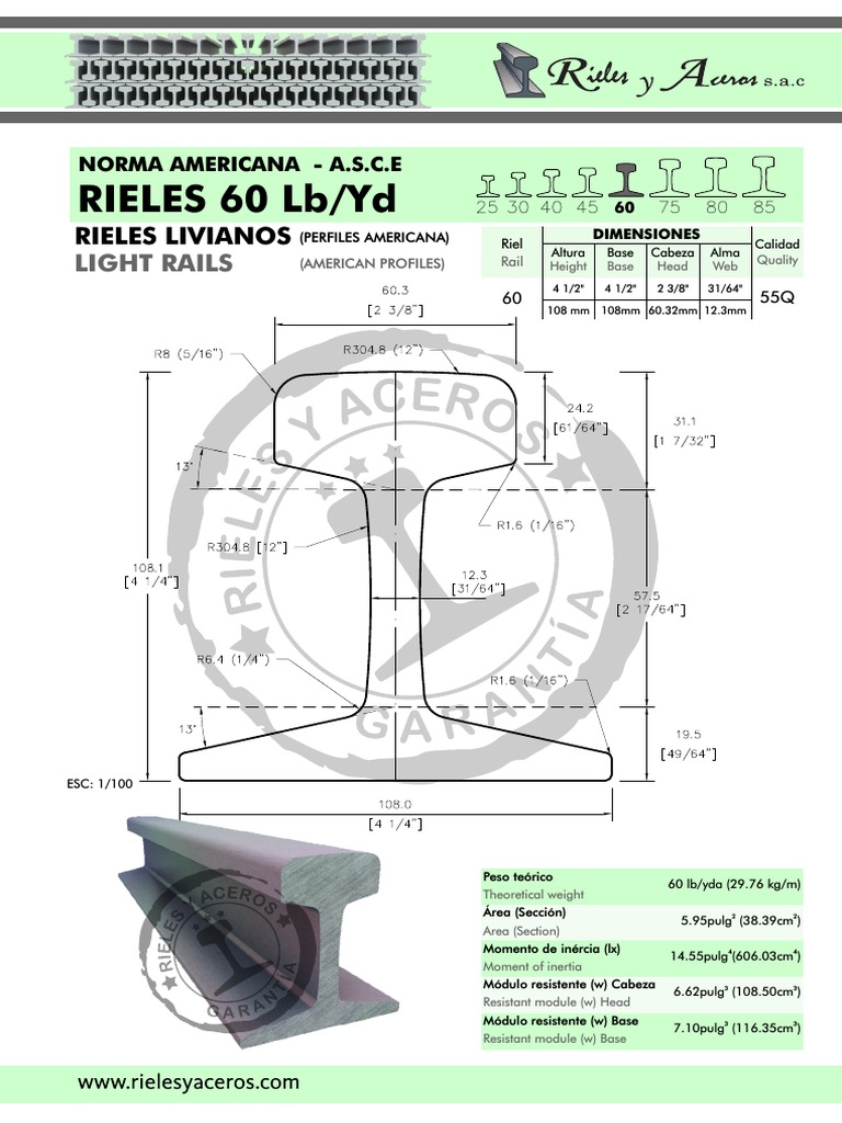 Ficha Rieles ASCE 60 | PDF