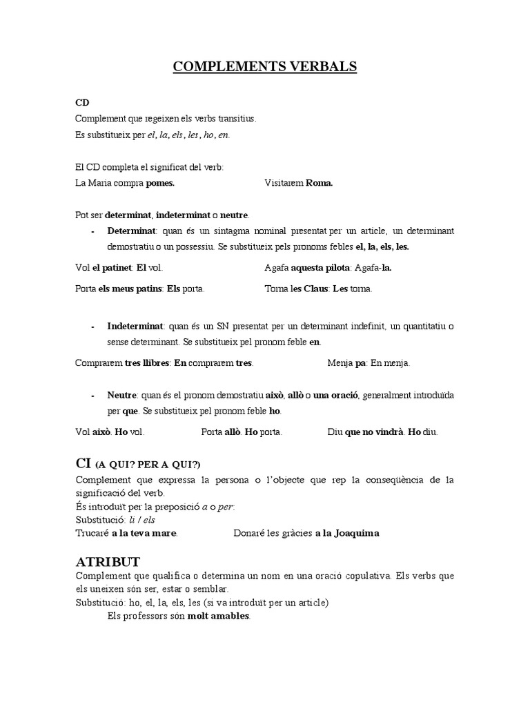 Complements Verbals | PDF