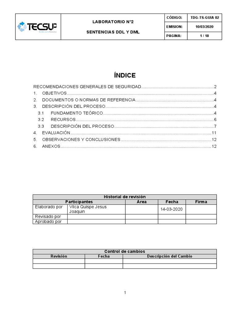 Lab 2 - Sentencias DDL y DML | PDF | SQL | Diseño de software