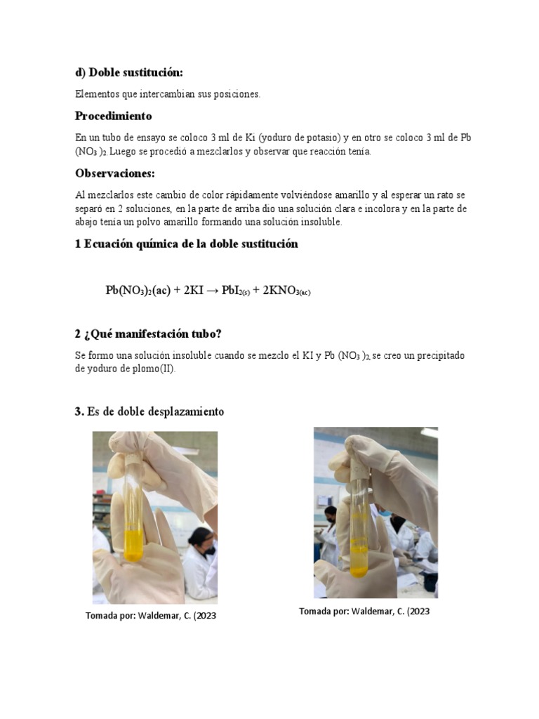 Reacción Doble Sustitución PbI2 | PDF