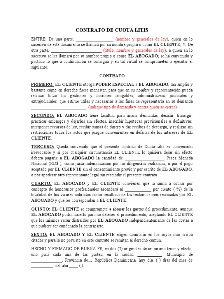 Contrato de Cuota Litis | PDF | Gobierno | Ley común