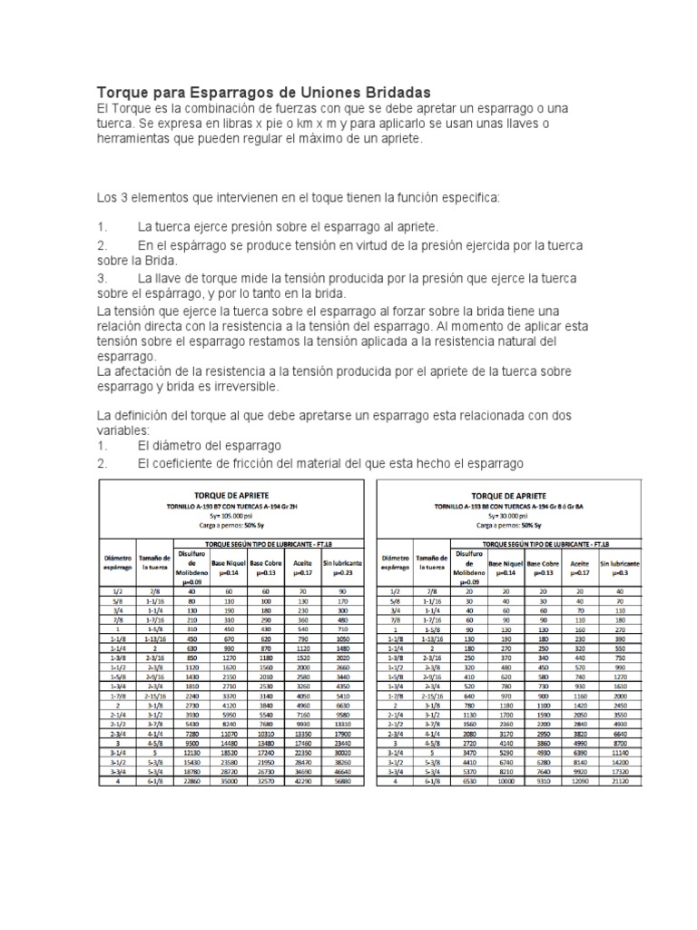 Torque para Esparragos de Uniones Bridadas | PDF