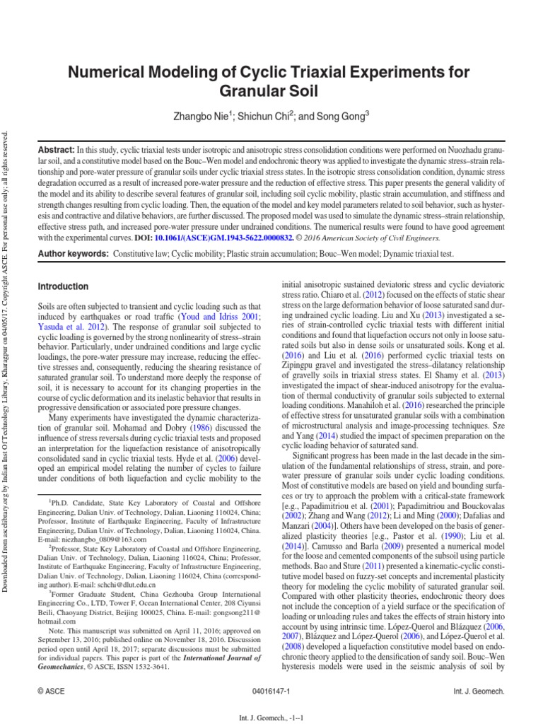 Numerical Modeling of Cyclic Triaxial Experiments For Granular Soil ...