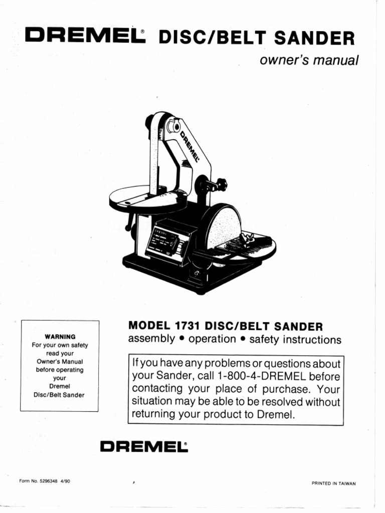 Dremel Mfg. Disc-Belt Sander Model 1731 Owner's Instructions Manual | PDF