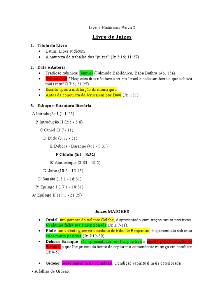 Livros Históricos Prova 2 | PDF | Livros dos Reis | Livro dos Juízes Livros Históricos Prova 2 | PDF | Livros dos Reis | Livro dos Juízes