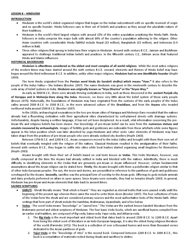 Lesson 8 - Hinduism | PDF | Rama | Vedas