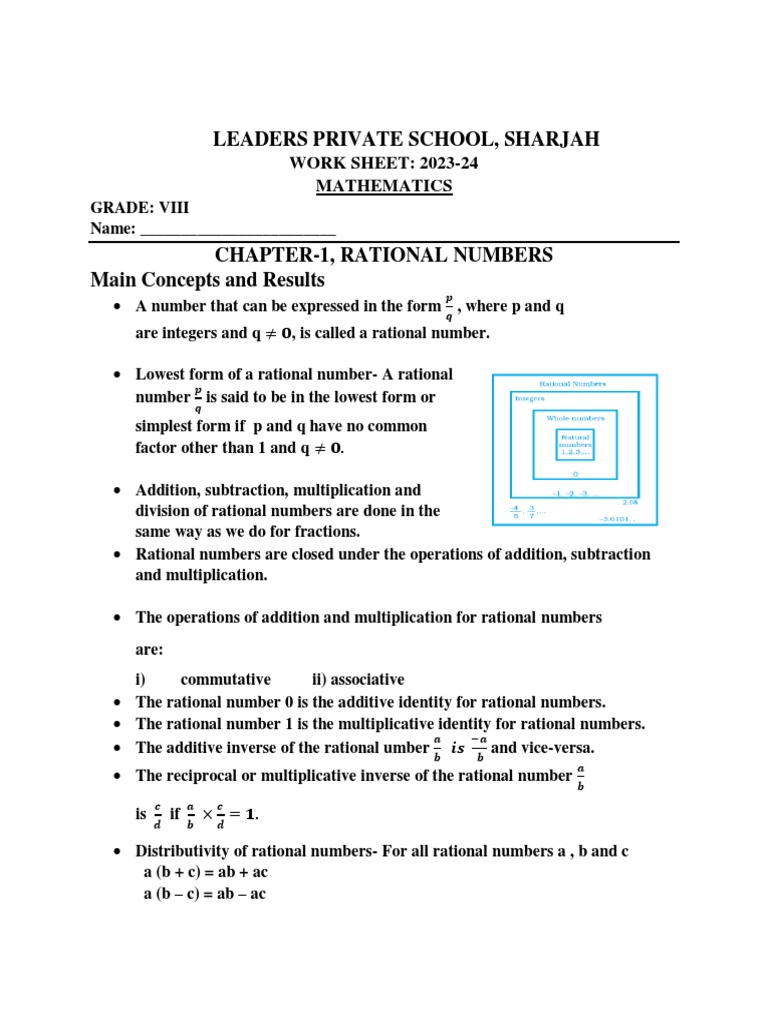 GR 8 Worksheet Rational Numbers | PDF | Rational Number | Numbers