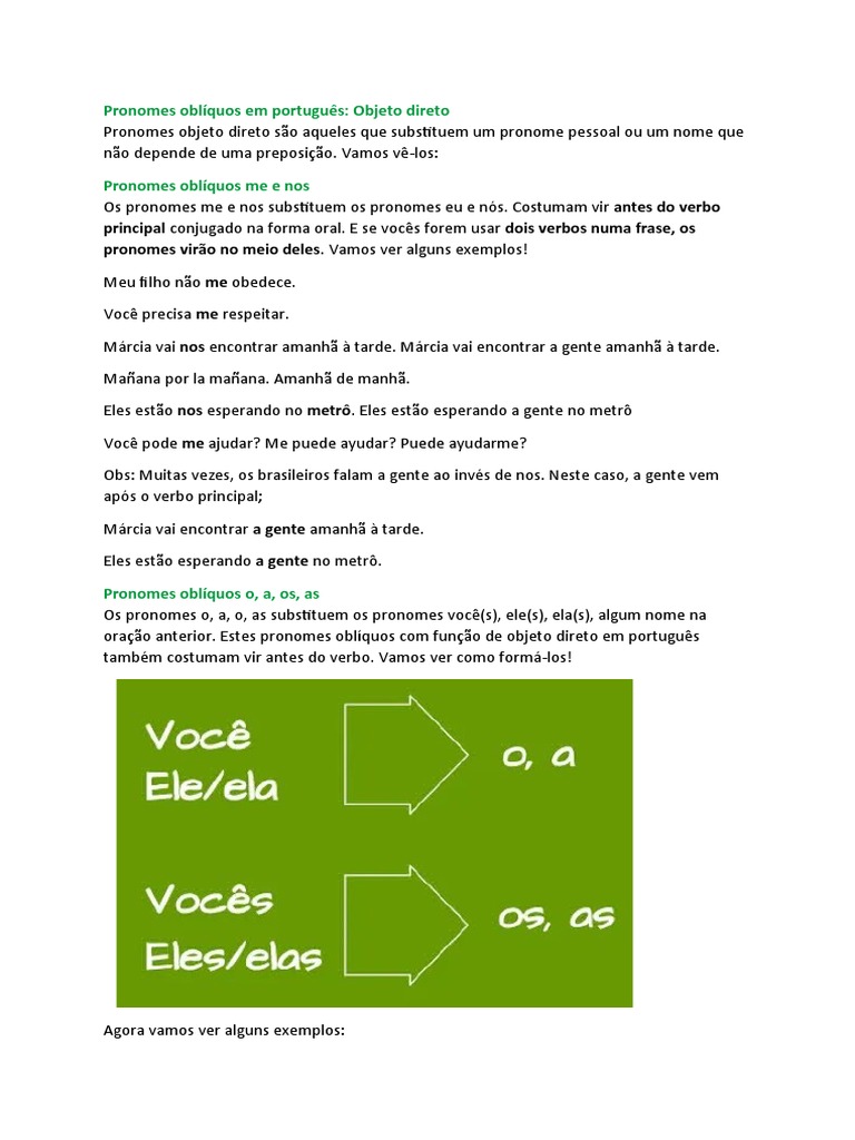 Aula 13-04 - Pronomes de Objeto Direto e Indireto | PDF | Pronome | Objeto (gramática)
