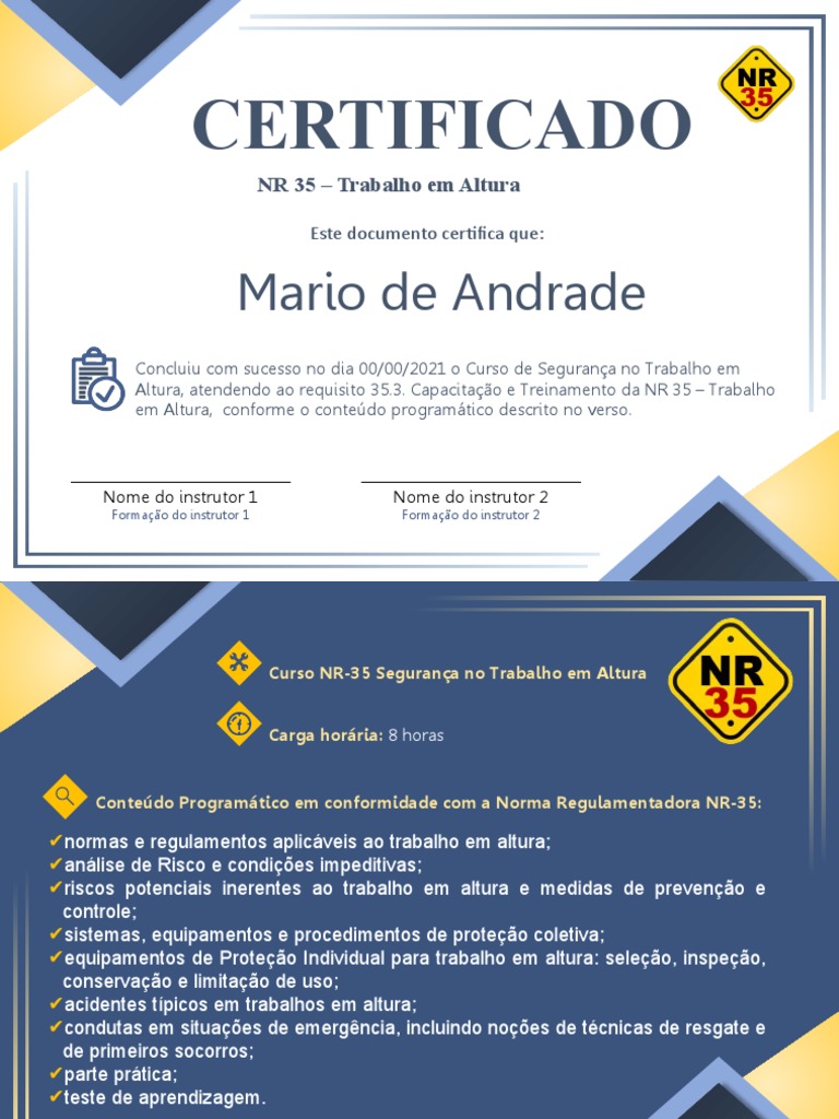 NR35 - Certificado - Modelo 2 - Abr 21 | PDF