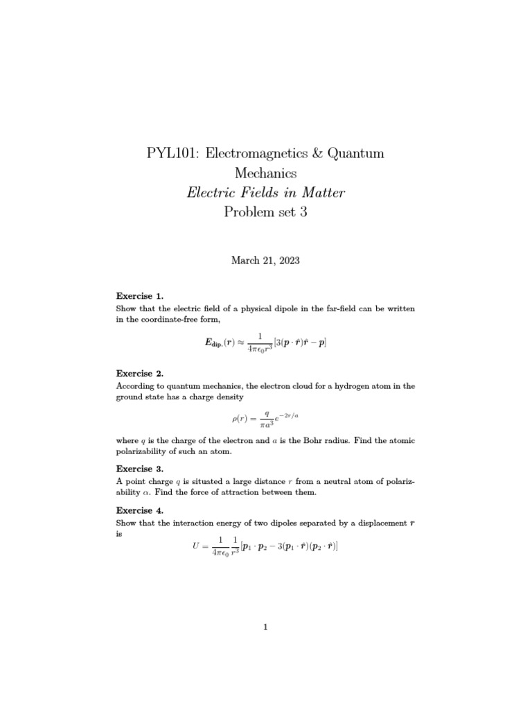 03 Tutorial Electric Fields in Matter | PDF | Dielectric | Electric Charge 03 Tutorial Electric Fields in Matter | PDF | Dielectric | Electric Charge