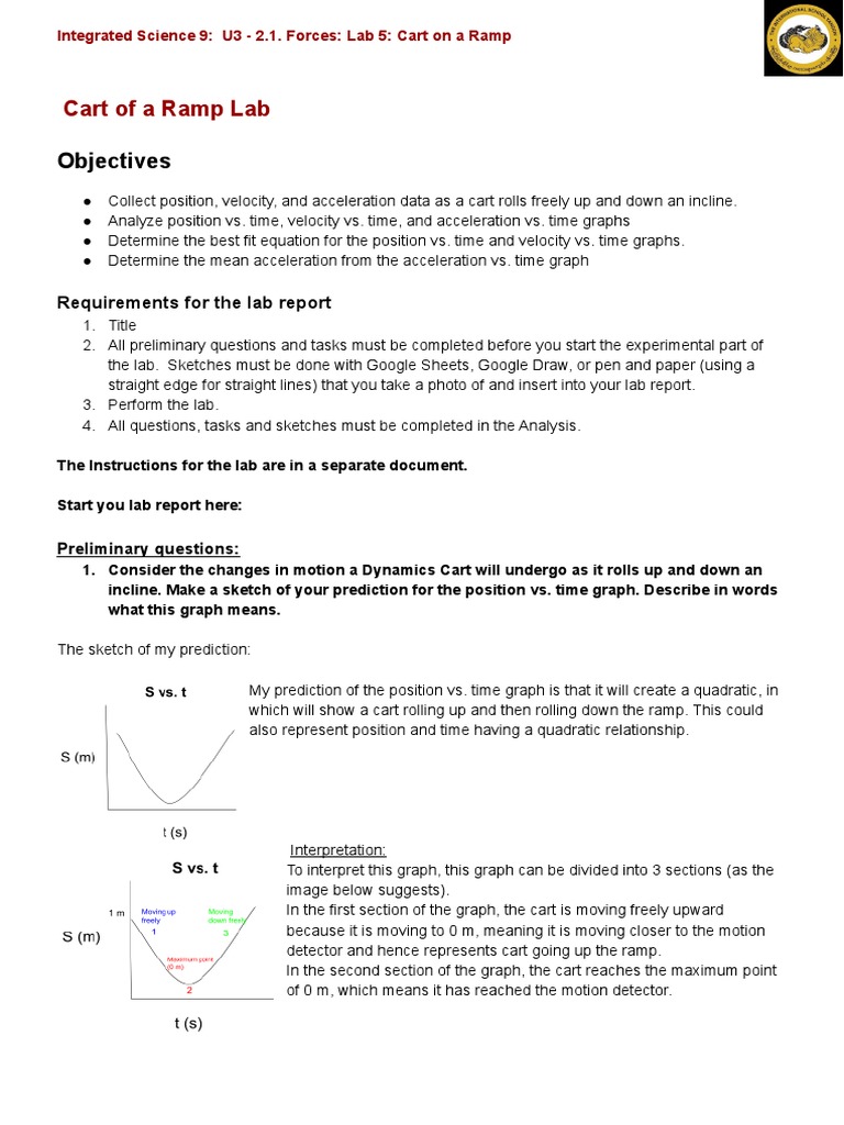 Cart on a Ramp Lab: Forces Analysis | PDF | Acceleration | Velocity