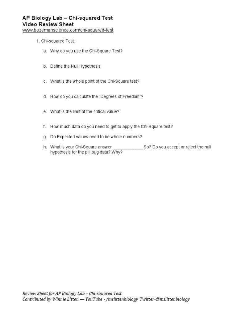 Lab Chi-Squared Test Worksheet-WL | PDF
