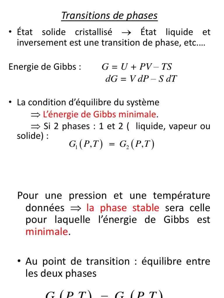 Thermodynamique des transitions de phase | PDF | Transition de phase ...