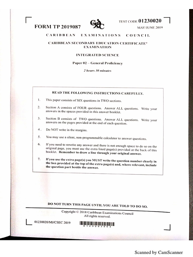 Csec Int Sci 2019 p2 | PDF