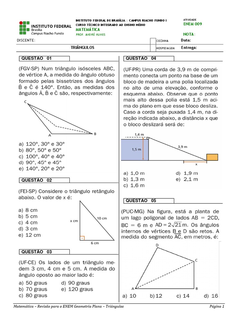 ENEM 009 - Resolução de Triângulos Quaisquer | PDF