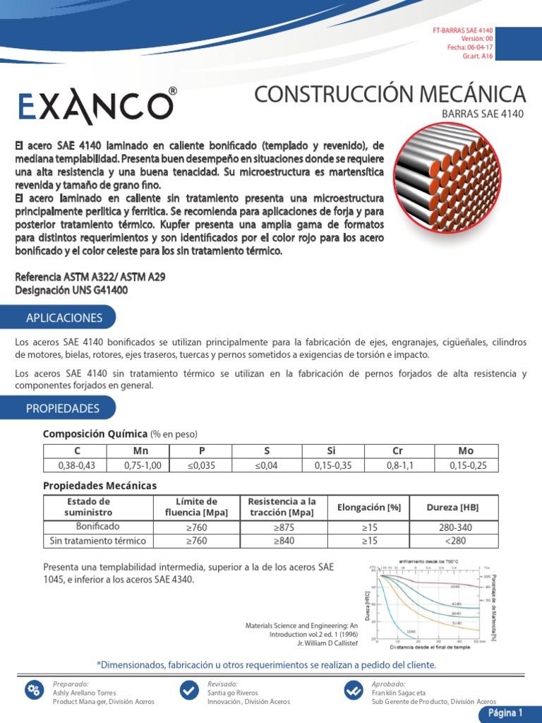 Ft-Barras Sae 4140 Exanco | PDF | Tratamiento a base de calor | Acero