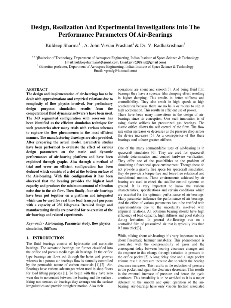 Design Realization And Experimental Investigations Into The Performance Parameters Of Air