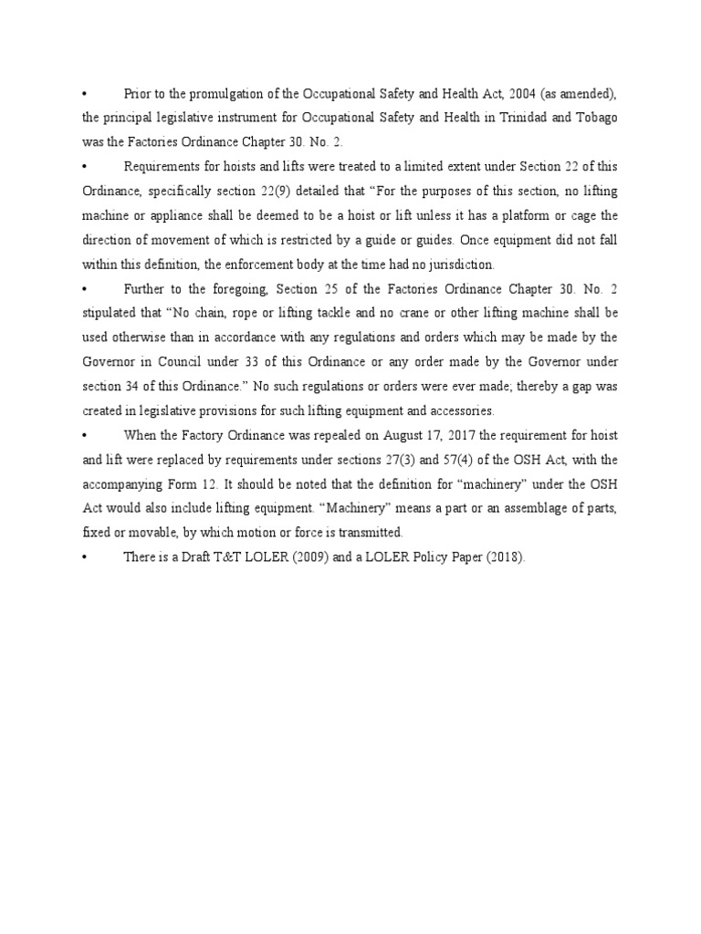 Overview of T&T Lifting Law | PDF | Occupational Safety And Health ...