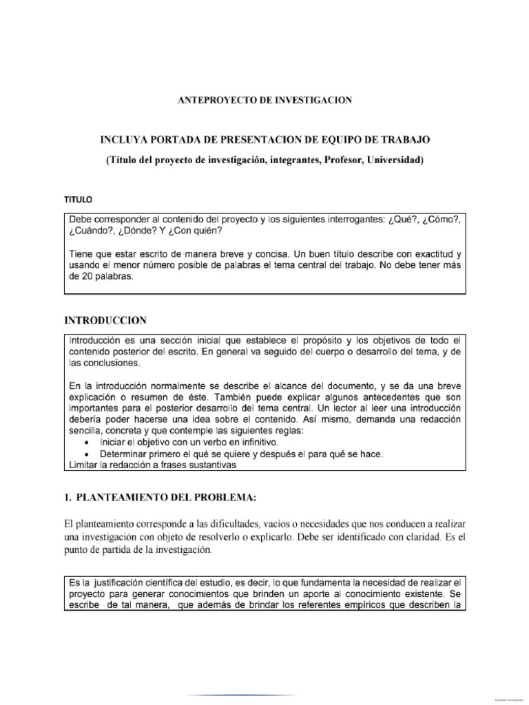 Formato de Anteproyecto de Investigacion | PDF