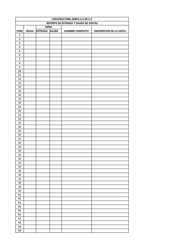 Formato Control de Visitas | PDF