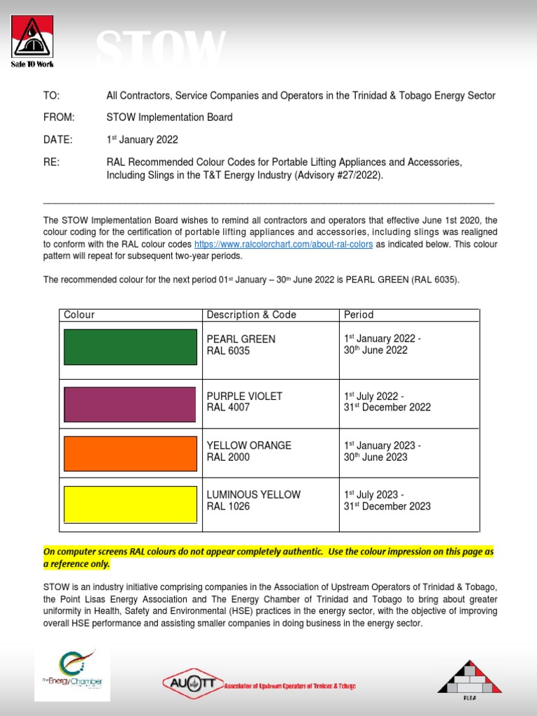Advisory 27 2022 - RAL Colour Code | PDF