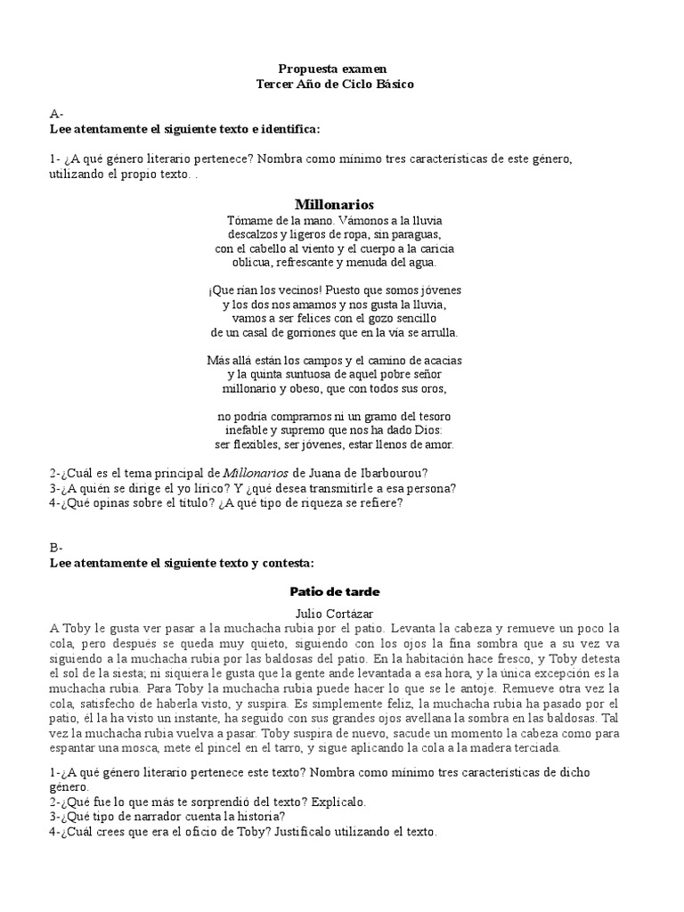 Propuestas Examen Tercer Año | PDF