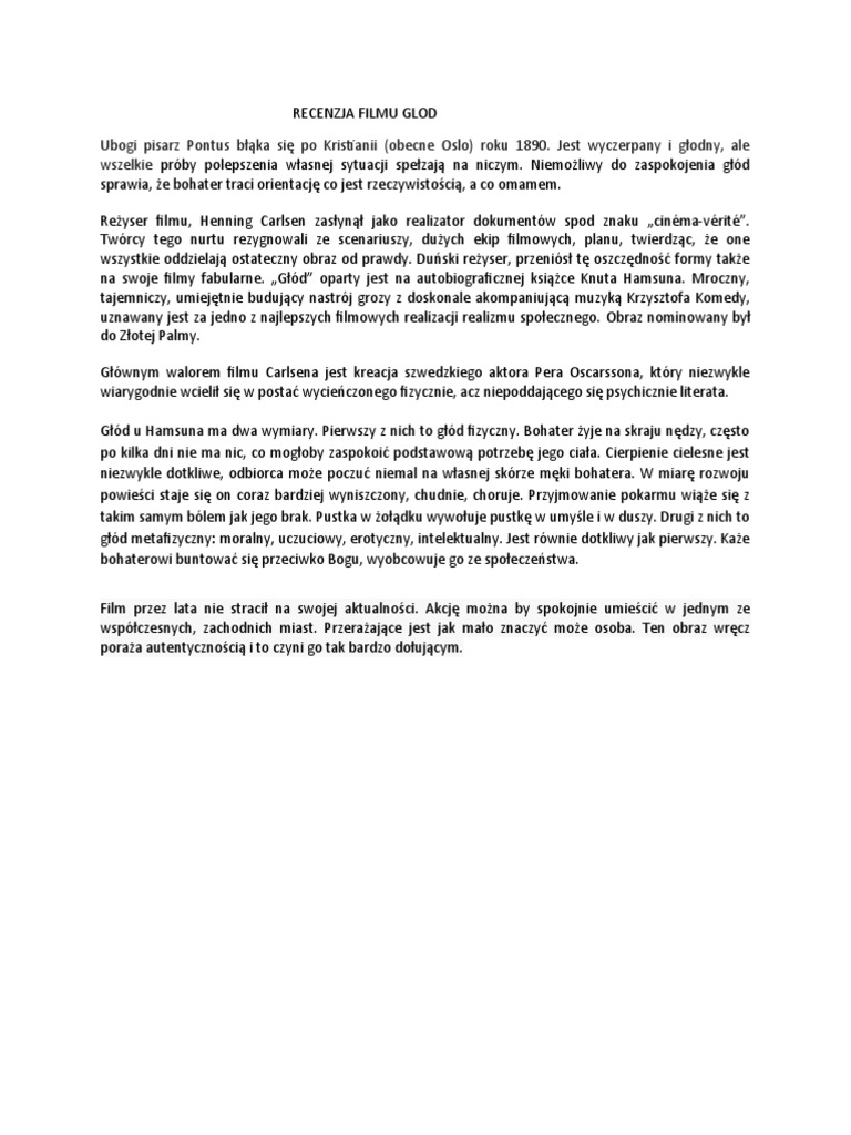 Głód Recenzja | PDF