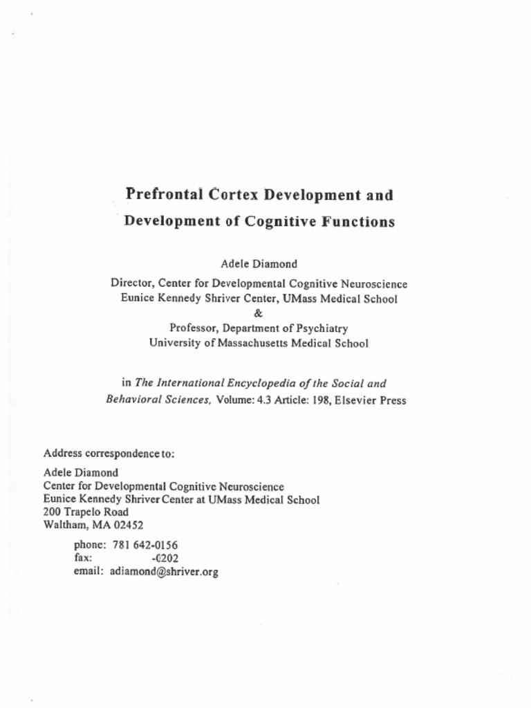Diamond 2001 Prefrontal Cortex Development and Development | PDF | Prefrontal Cortex ...