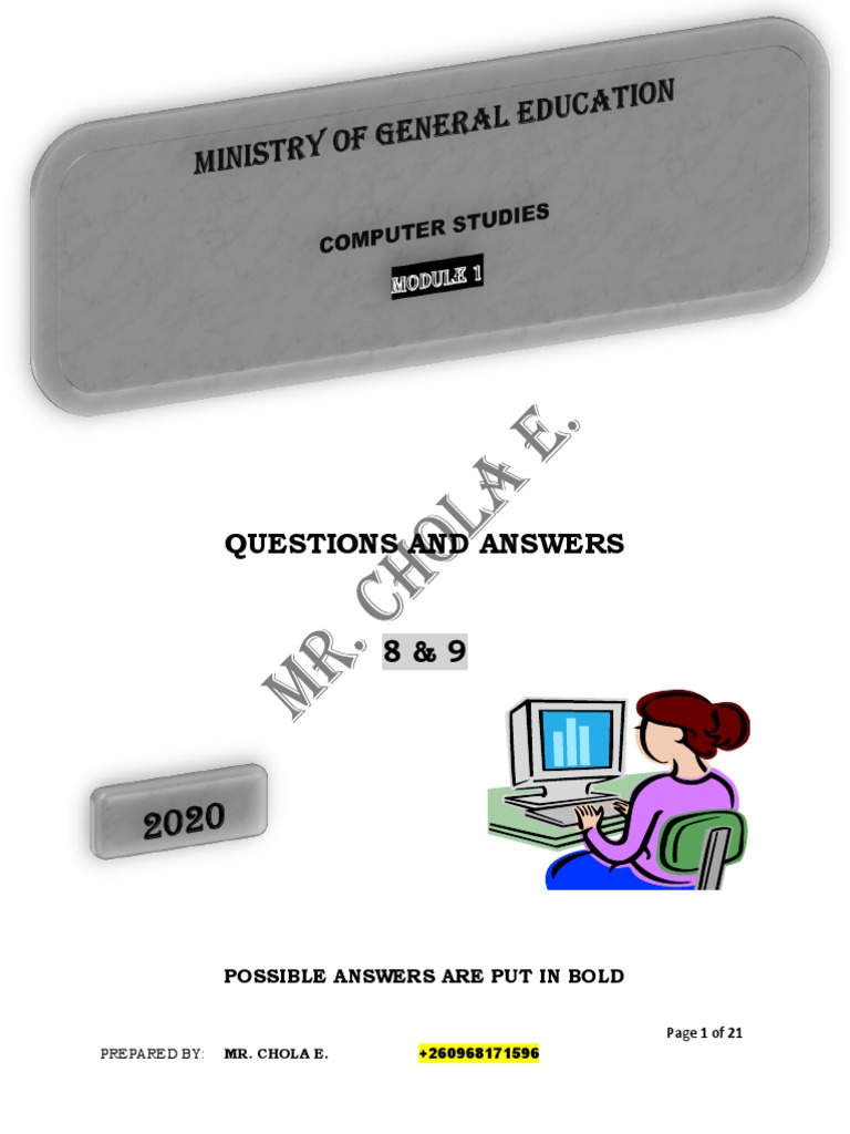 COMPUTER STUDIES QUESTION & ANSWERS G8 and 9 | PDF | Computer Data Storage | Input/Output