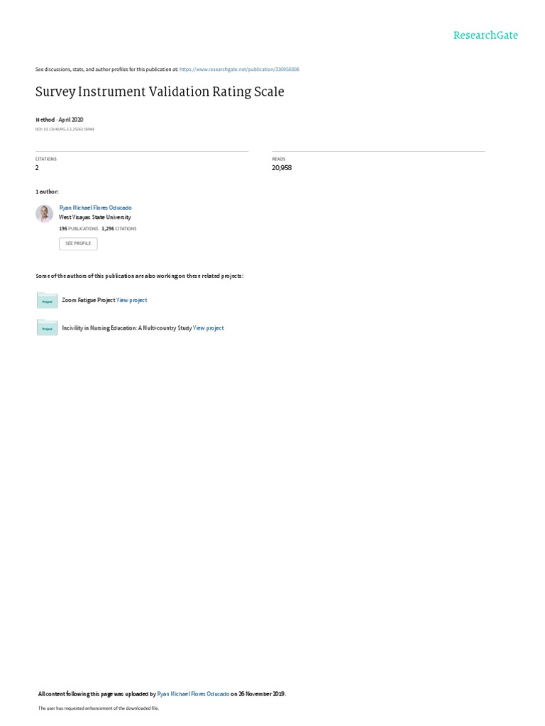 Survey Instrument Validation Rating Scale | PDF | Validity (Statistics ...