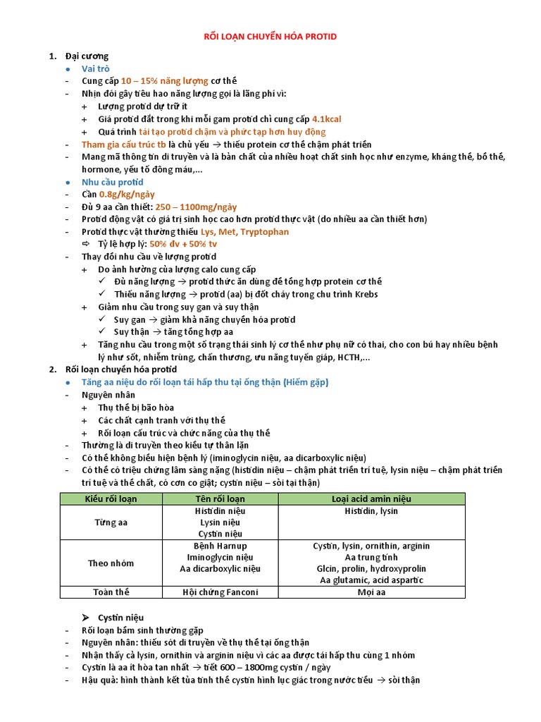 5. RỐI LOẠN CHUYỂN HÓA PROTID | PDF