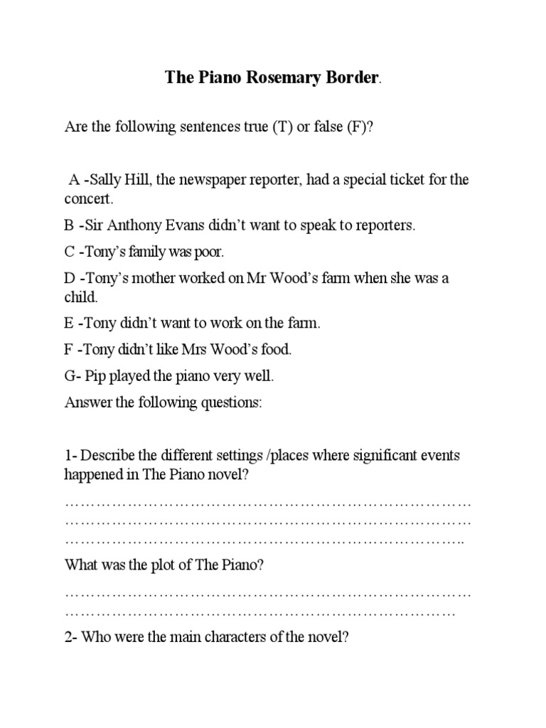 Comprehension Test阅读理解The Piano钢Rosemary Border | PDF