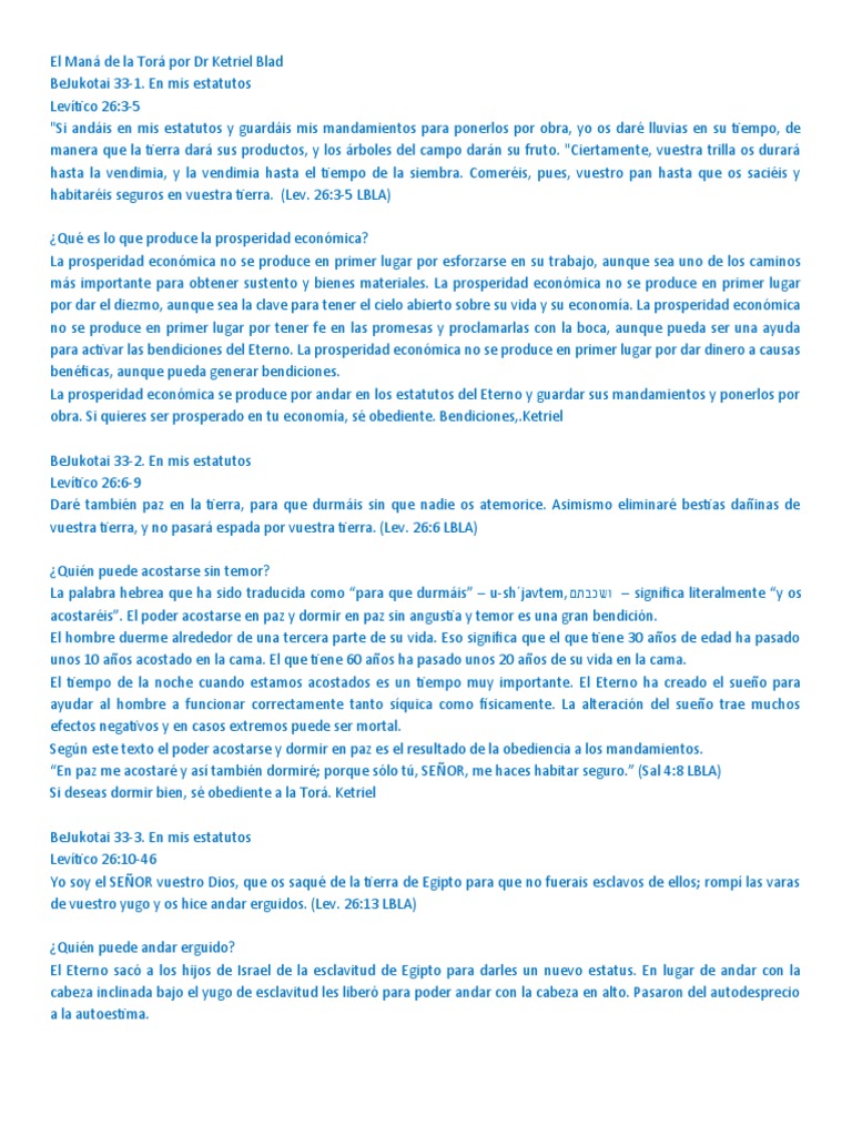 El Maná de La Torá Por DR Ketriel Blad - Parasha 33 - Bejukotai - en ...